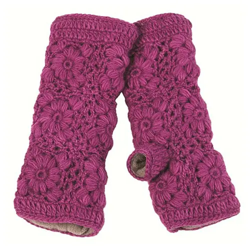 NIRVANNA DESIGNS Flower Crochet Fingerless Handwarmers - Orchid
