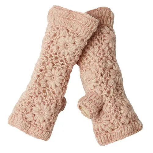 NIRVANNA DESIGNS Flower Crochet Fingerless Handwarmers - Pink Quartz
