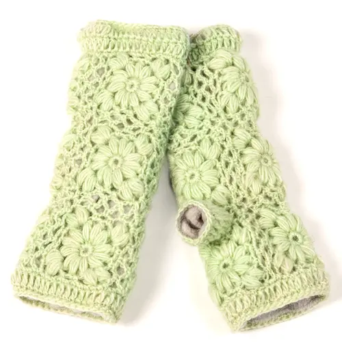 NIRVANNA DESIGNS Flower Crochet Fingerless Handwarmers - Spearmint