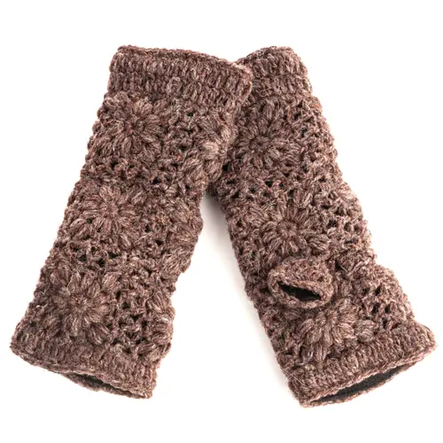 NIRVANNA DESIGNS Flower Crochet Fingerless Handwarmers - Tweed