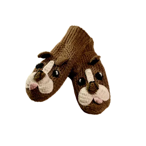 NIRVANNA DESIGNS Crochet Bulldog Mittens - White