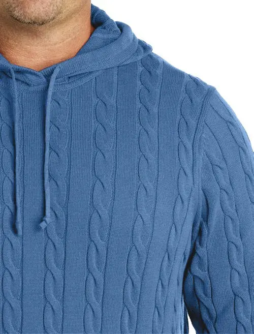 Brooks Brothers Big & Tall Cable Knit Hoodie - Moonlight Blue