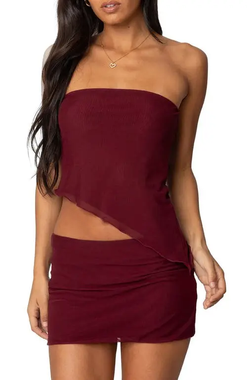 EDIKTED Vivi Strapless Asymmetric Top - Burgundy