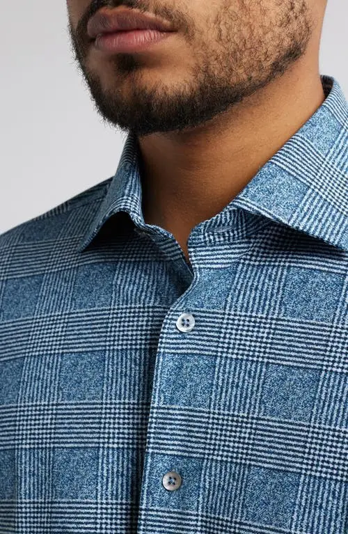 Zanella Downing Glen Plaid Knit Nylon Blend Dress Shirt