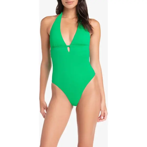 Helen Jon Kara Keyhole One-piece - Chevron Textured Kelly Green