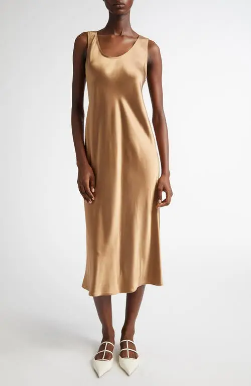 Max Mara Banjo Silk Satin Midi Dress - Camel