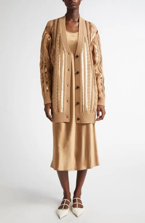 Max Mara Banjo Silk Satin Midi Dress - Camel