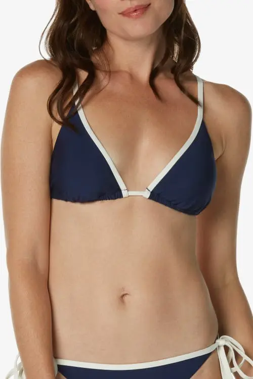 Helen Jon Over-the-shoulder String Bikini Top - Navy Ivory