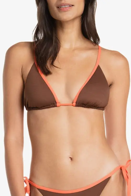 Helen Jon Over-the-shoulder String Bikini Top - Textured Chocolate Brown Coral
