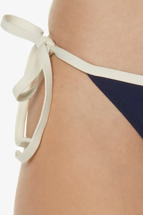 Helen Jon String Bikini Bottom With Binding - Navy Ivory