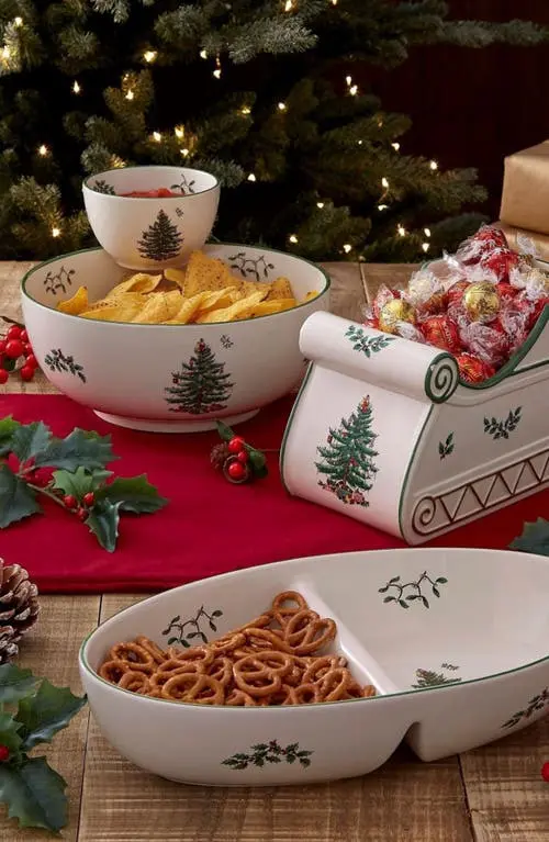 SPODE Christmas Tree Tiered Chip & Dip Set