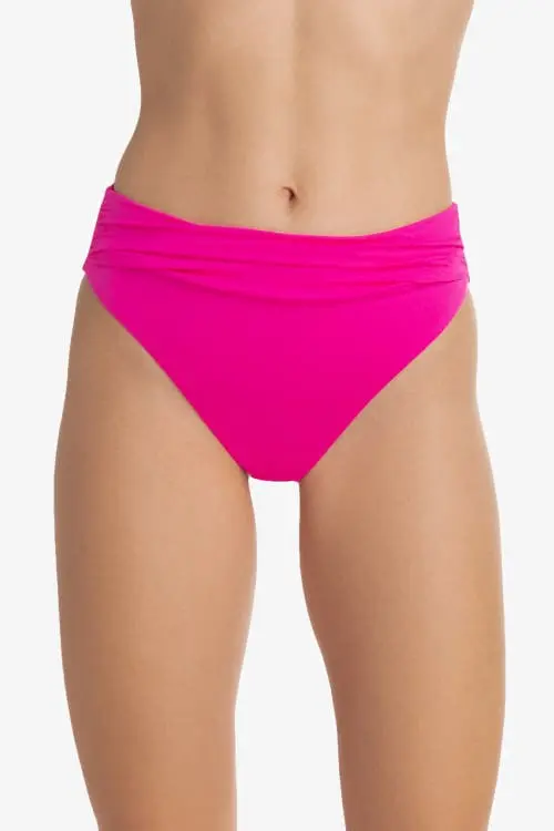 Helen Jon Shirred Bikini Bottom - Textured Lotus Pink
