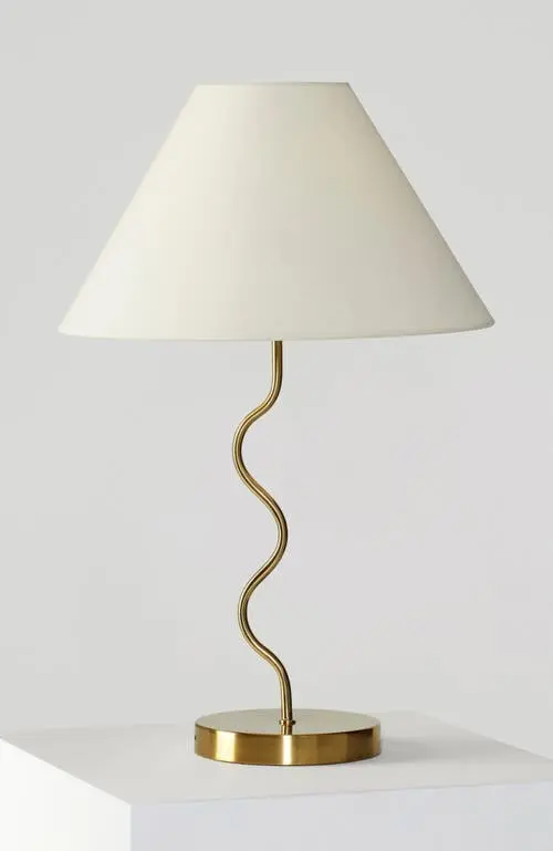 BRIGHTECH Squiggle 22" Led Table Lamp With Twisting Base And Ivory Empire Shade - Antique Brass