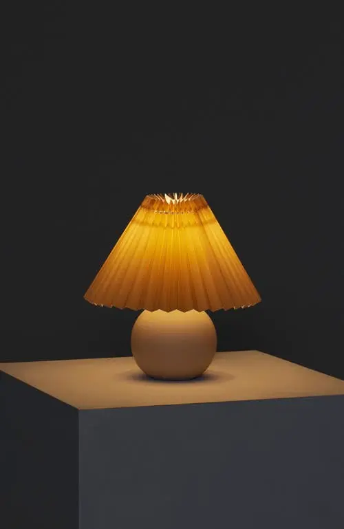 BRIGHTECH Serena 10" Ceramic Led Table Lamp With Retro Globe Base And Fabric Pleated Shade