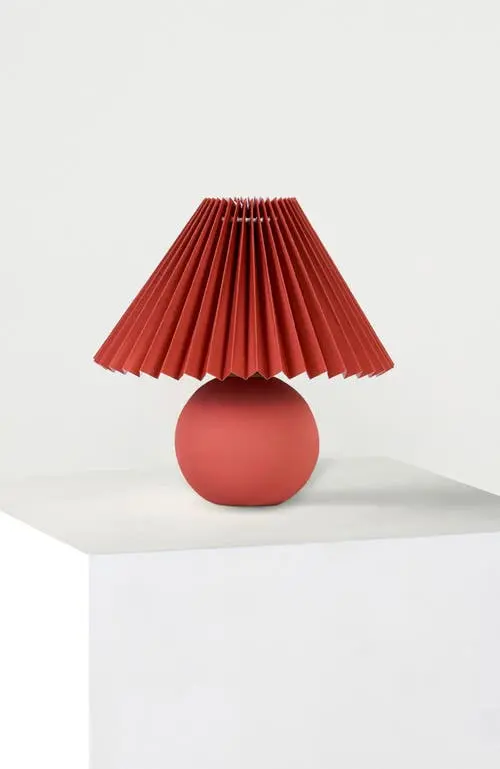 BRIGHTECH Serena 10" Ceramic Led Table Lamp With Retro Globe Base And Fabric Pleated Shade - Red