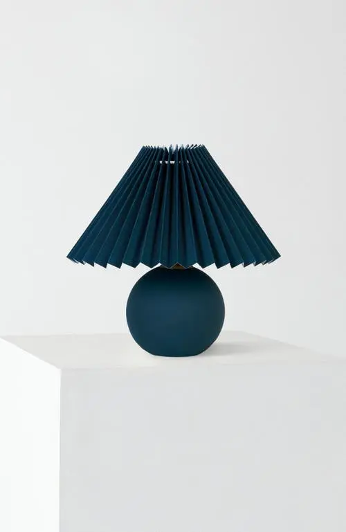 BRIGHTECH Serena 10" Ceramic Led Table Lamp With Retro Globe Base And Fabric Pleated Shade - Teal