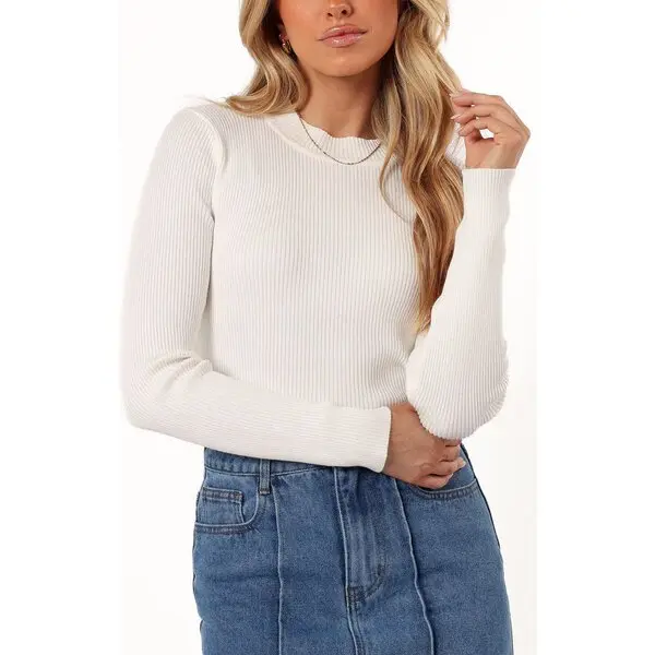 PETAL & PUP Tammy Long Sleeve Rib Top - White