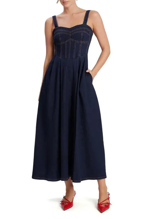 Bardot Lilah Corset Denim Midi Dress In Dark - 63% Off | Editorialist