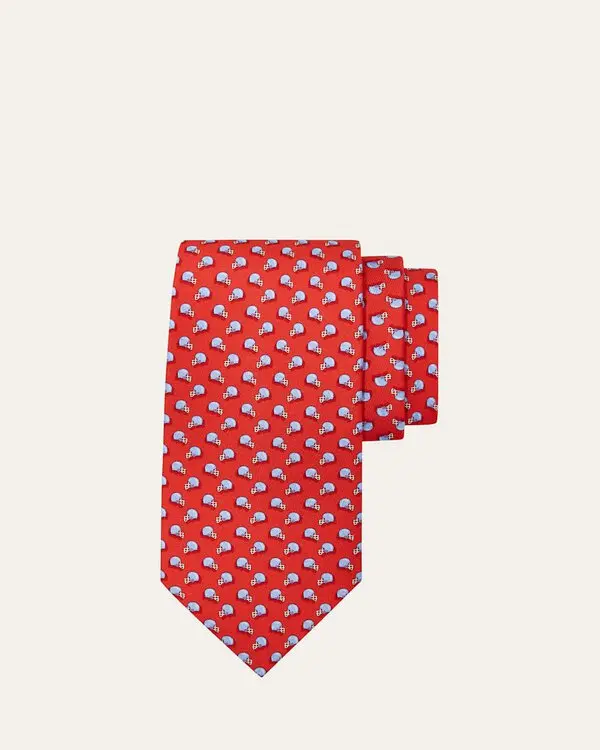FERRAGAMO Football-print Silk Neck Tie - Frosso