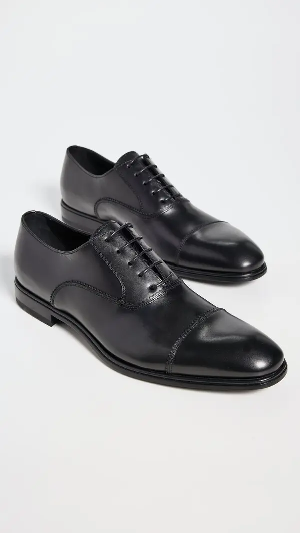 FERRAGAMO Boston Leather Lace-up Dress Shoes - Black