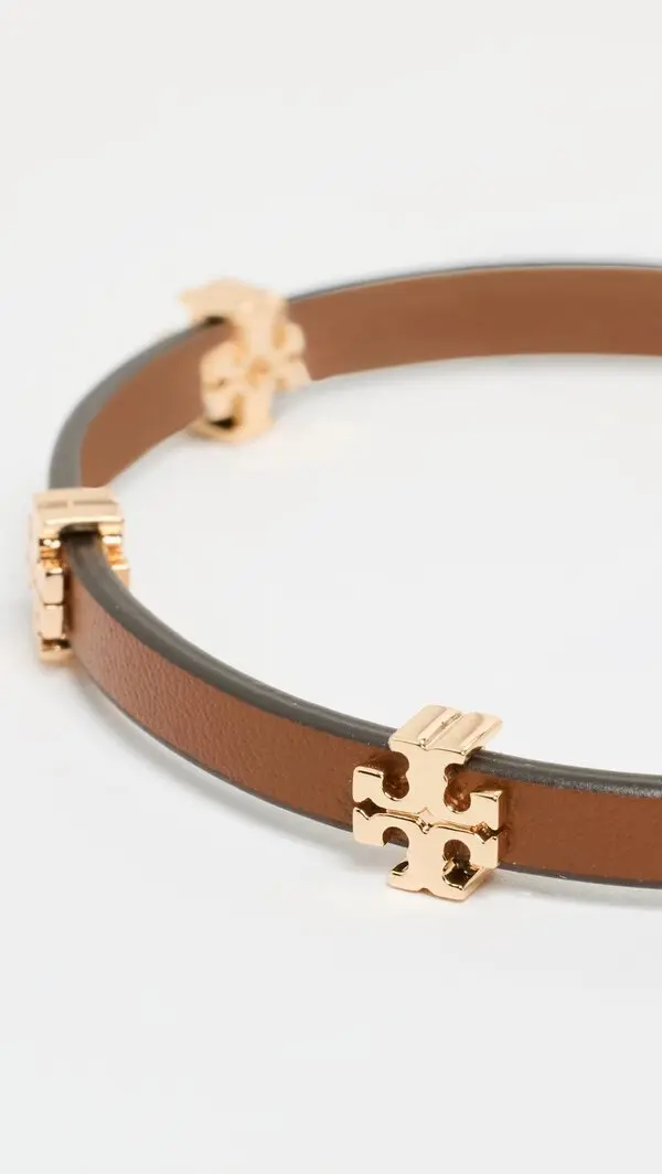 Tory Burch Leather Logo Emblem Bracelet - Tory Gold/classic Chestnut