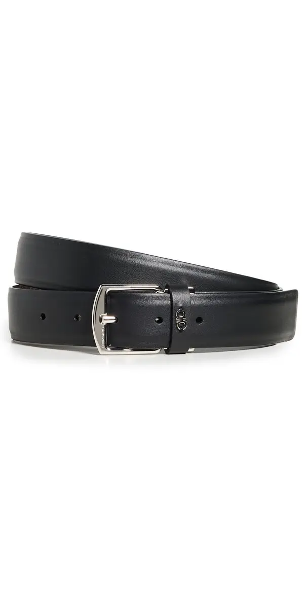 FERRAGAMO Square Buckle Reversible Leather Belt - Nero/t. Moro