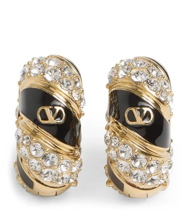 Valentino Garavani Crystal-embellished Vlogo Hoop Earrings - Gold