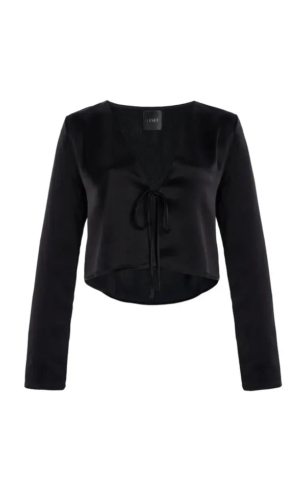 LESET Barb Cropped Satin Top - Black