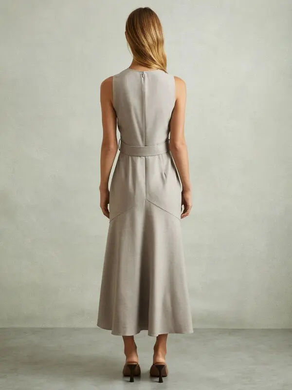 REISS Danni Belted Flared Midi Dress