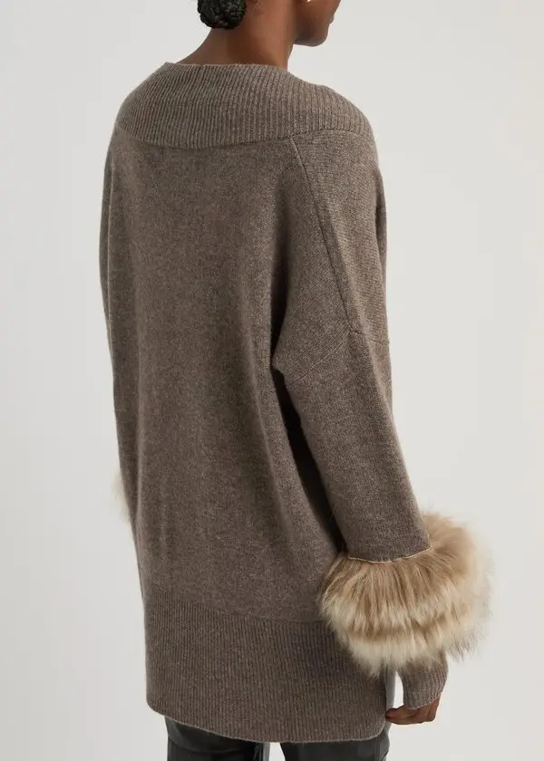 DOM GOOR Shearling-trimmed Wool-blend Jumper - Brown