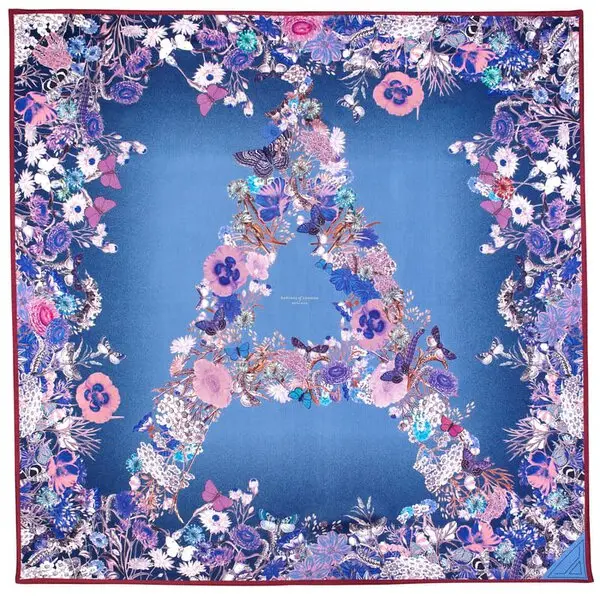 ASPINAL OF LONDON Ombre 'a' Floral Silk Scarf In Alpine Pure Silk - Blue