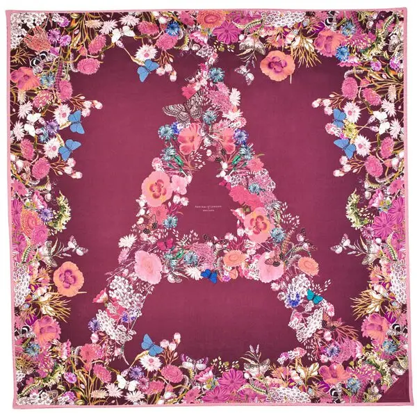 ASPINAL OF LONDON Ombre 'a' Floral Silk Scarf In Alpine Pure Silk - Red