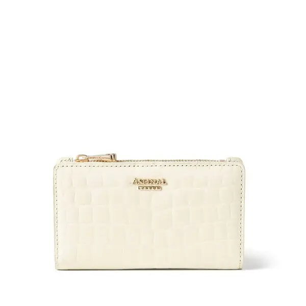 ASPINAL OF LONDON Mayfair Coin & Card Leather Wallet In Patent Croc - Ivory