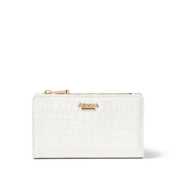 ASPINAL OF LONDON Mayfair Coin & Card Leather Wallet In Patent Croc - White