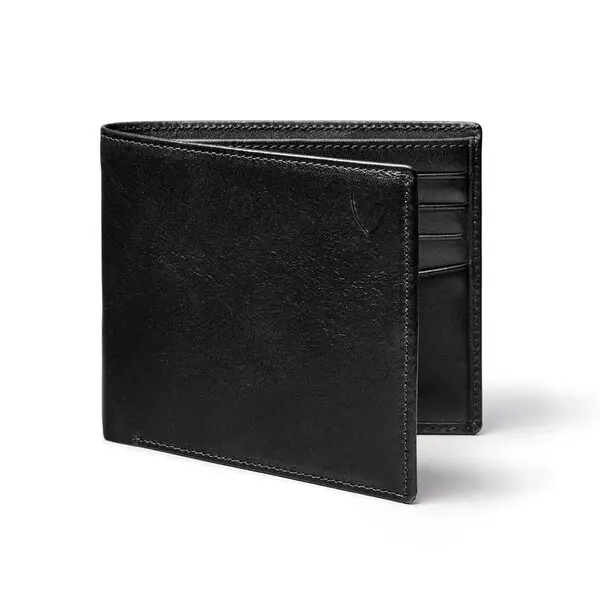 ASPINAL OF LONDON 8 Card Billfold Wallet In Burnished Woven Leather - Black