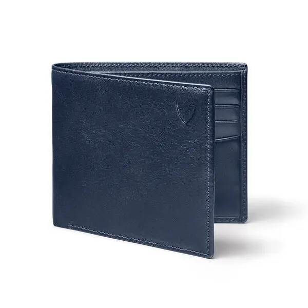ASPINAL OF LONDON 8 Card Billfold Wallet In Pebble - Blue