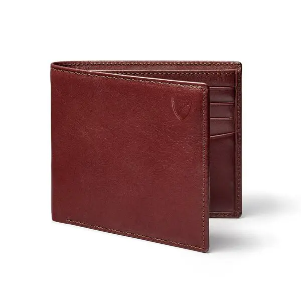 ASPINAL OF LONDON 8 Card Billfold Wallet In Burnished Woven Leather - Brown