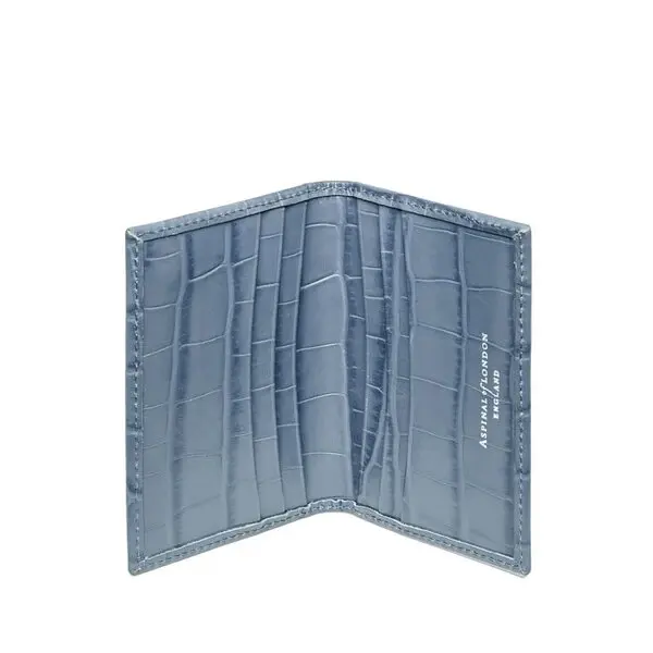 ASPINAL OF LONDON Double Fold Credit Card Holder In Deep Shine Caramel Small Croc - Blue