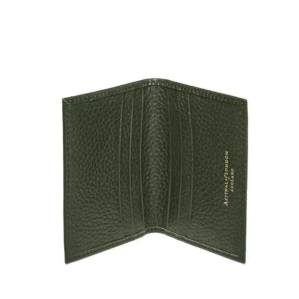 ASPINAL OF LONDON Double Fold Credit Card Holder In Fawn Pebble - Green