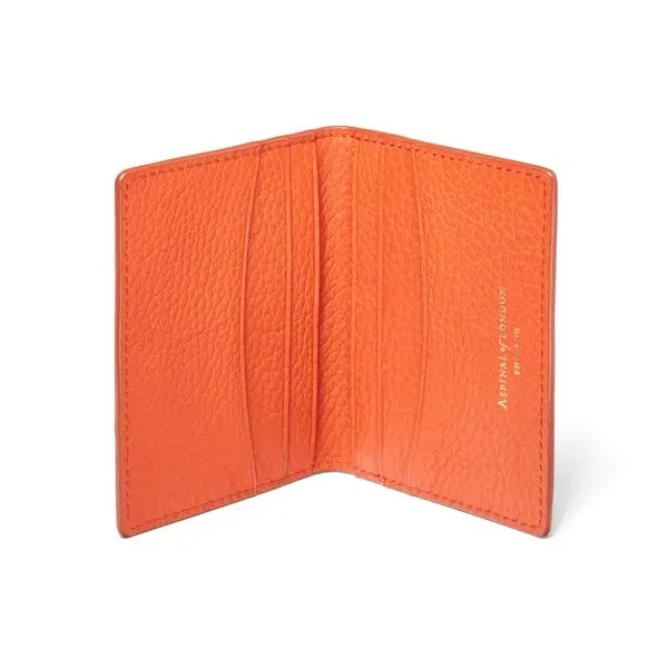 ASPINAL OF LONDON Double Fold Credit Card Holder In Marmalade Pebble - Orange
