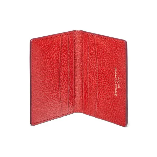 ASPINAL OF LONDON Double Fold Credit Card Holder In Marmalade Pebble - Red
