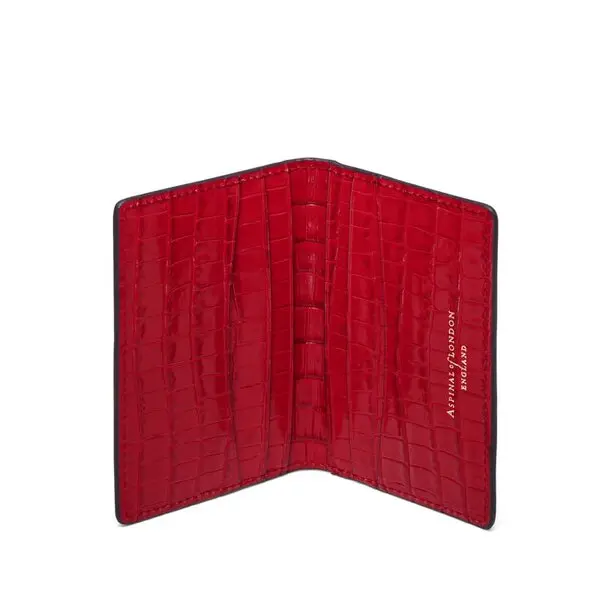 ASPINAL OF LONDON Double Fold Credit Card Holder In Deep Shine Caramel Small Croc - Red