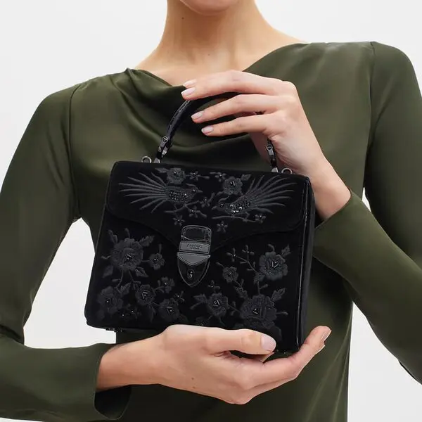 ASPINAL OF LONDON Mayfair Midi Patent Croc Bag - Black