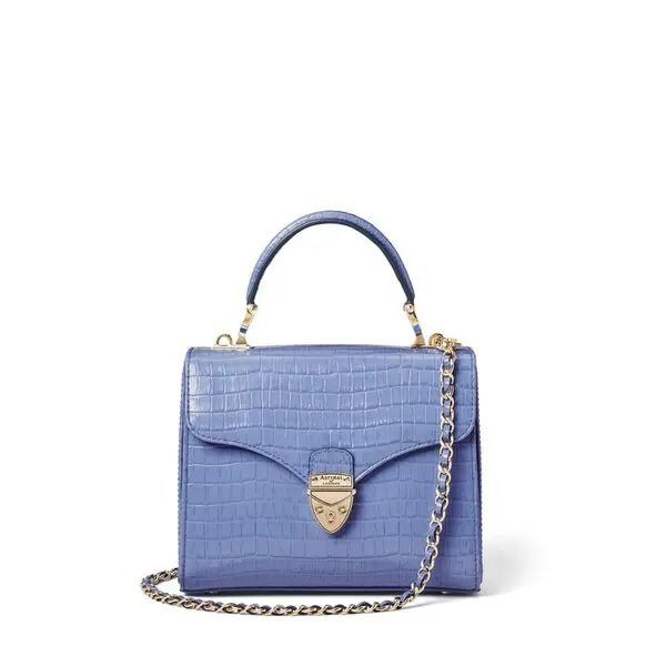 ASPINAL OF LONDON Midi Mayfair Raffia Houndstooth Handbag - Blue