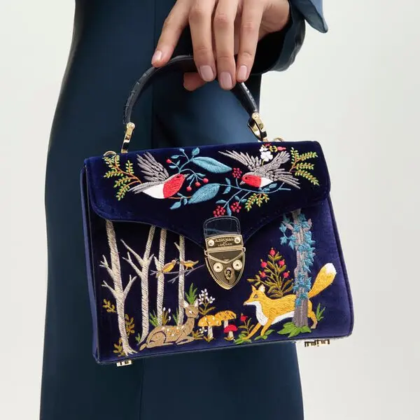 ASPINAL OF LONDON Midi Mayfair Hand-embroidered Toile De Jouy Bag With Semi-precious Stones - Blue