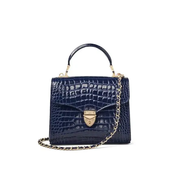 ASPINAL OF LONDON Midi Mayfair Hand-embroidered Toile De Jouy Bag With Semi-precious Stones - Blue