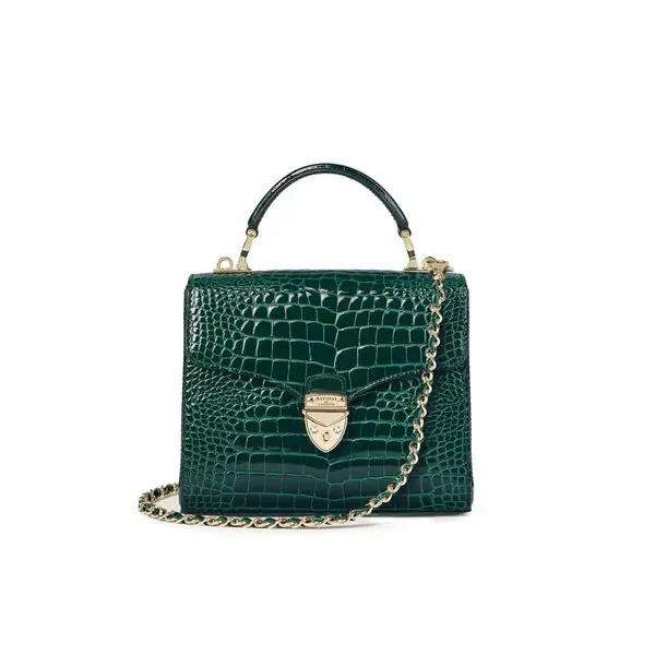 ASPINAL OF LONDON Mayfair Midi Patent Croc Bag - Green