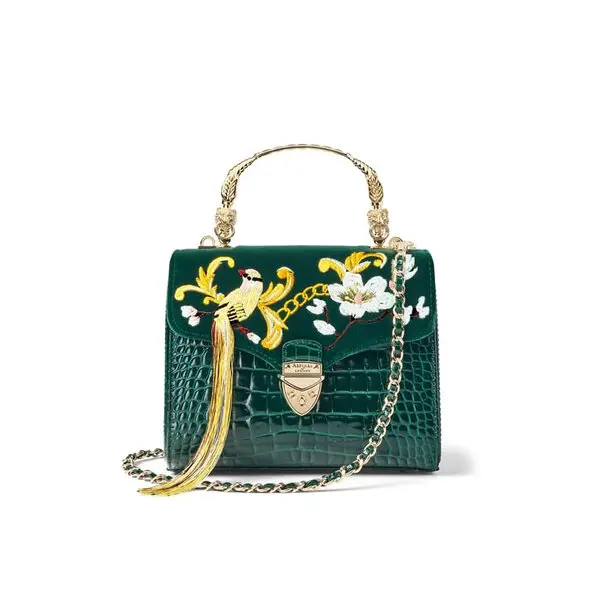 ASPINAL OF LONDON Mayfair Midi Velvet Top Handle Bag - Green