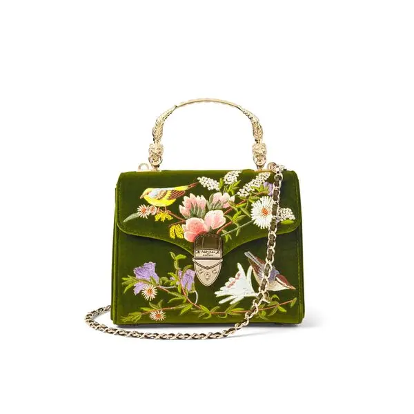 ASPINAL OF LONDON Midi Mayfair Hand-embroidered Toile De Jouy Bag With Semi-precious Stones - Green