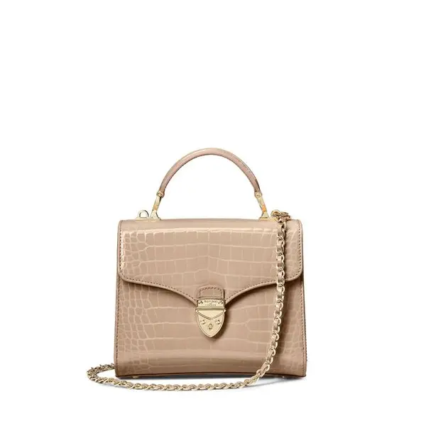 ASPINAL OF LONDON Mayfair Midi Patent Croc Bag - Neutral